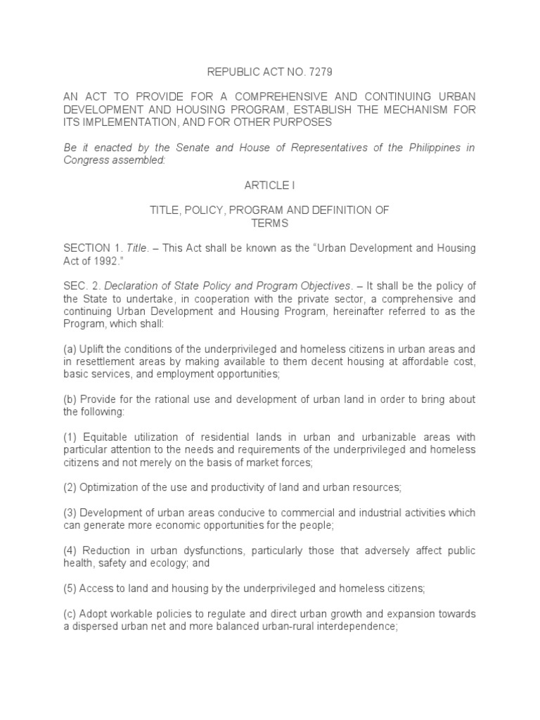 RA 7279 9194 10884 Irr Udha Balance Housing | PDF | Eminent Domain ...