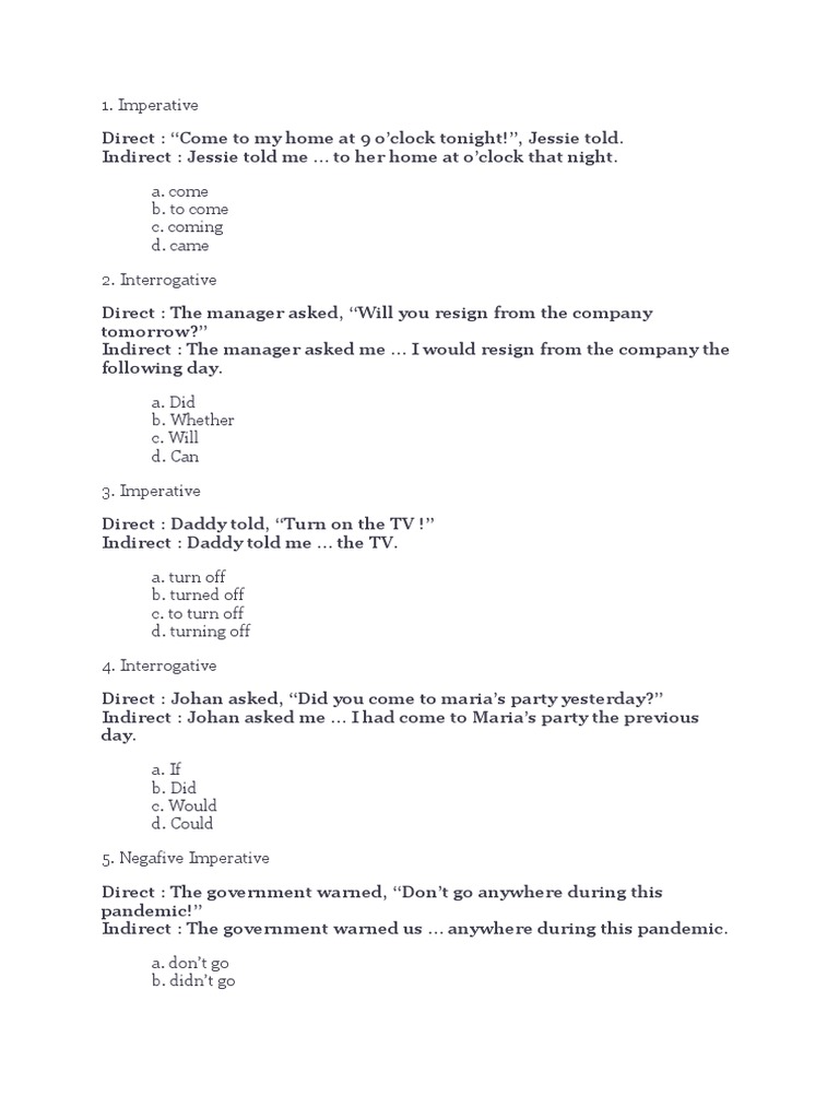 Direct and Indirect Speech Examples | PDF | Language Mechanics | Grammar