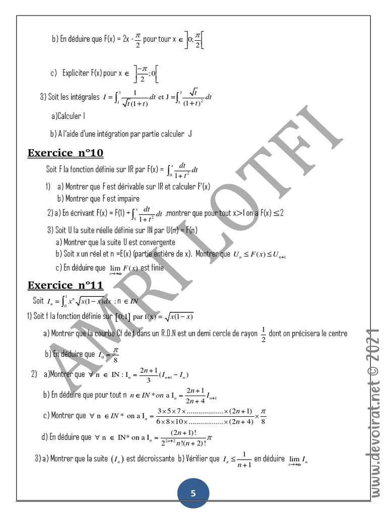 Exercice Intégrale | PDF | Mathématiques | Analyse mathématique