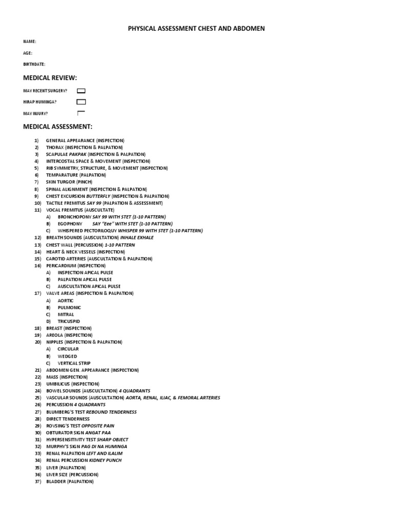 Chest Physical Assessment Guide | PDF