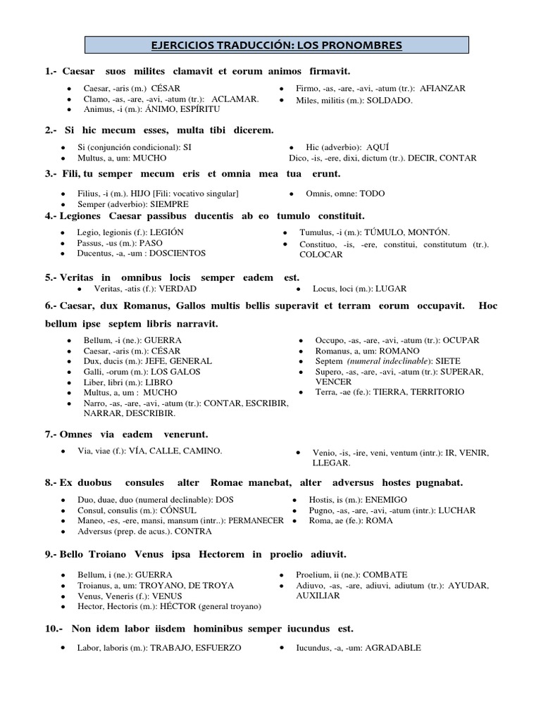 Ejercicios de Pronombres (Con Vocabulario) 6 Folios | PDF | Arte | Clásicos