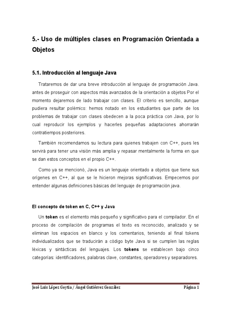Capitulo V Manejando Multiples Clases | PDF | Java (lenguaje de programación) | Lenguaje de ...