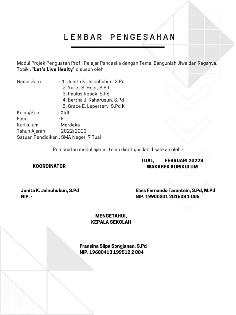 Lembar Pengesahan Modul Ajar Kurikulum | PDF