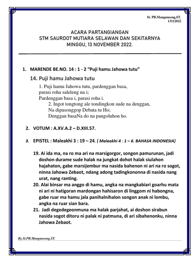 Acara Partangiangan STM 13.11.22 | PDF