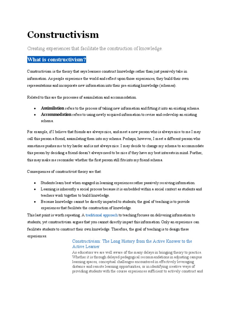 Constructivism: Facilitating the Active Construction of Knowledge ...