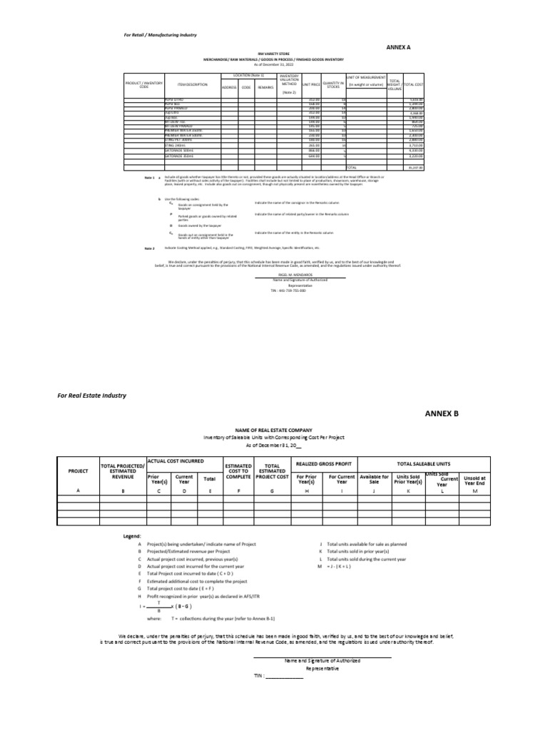 RMC No 57 - Annexes A C | PDF | Value Added Tax | Inventory
