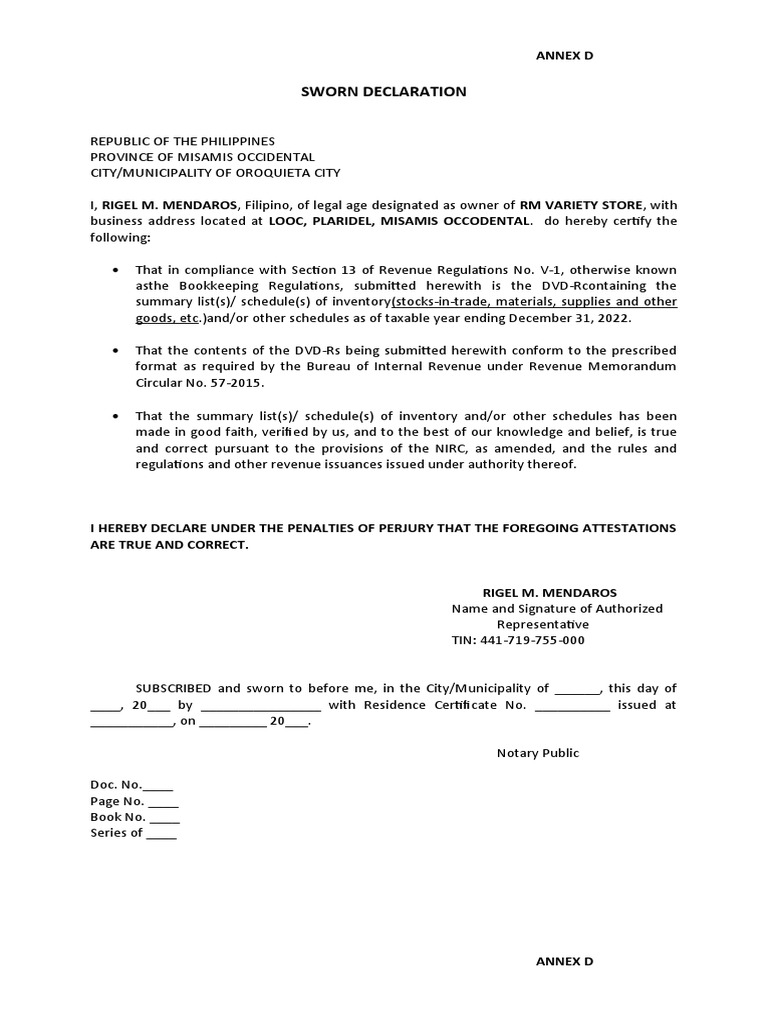 Annex D | PDF | Notary Public | Common Law