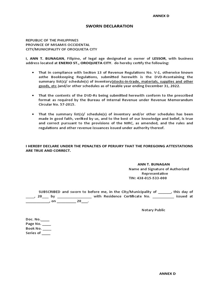 Annex-D Sworn | PDF | Notary Public | Government