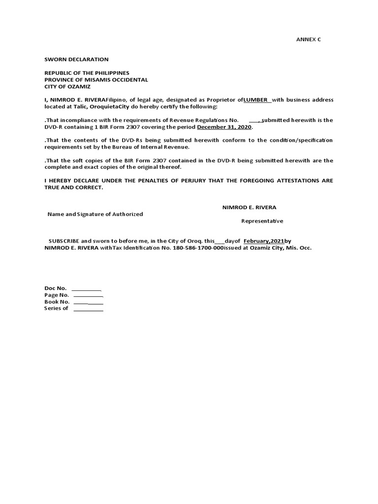 Business Tax Compliance Declaration | PDF | Finance & Money Management ...