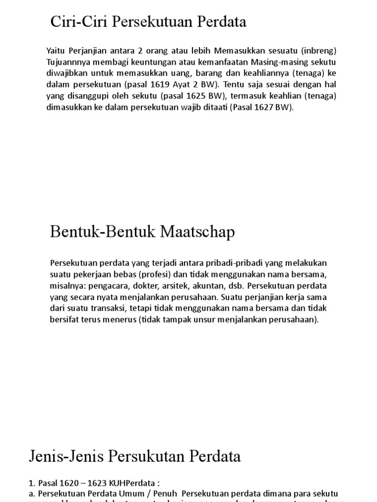 Ciri dan Jenis Persekutuan Perdata | PDF | Politik