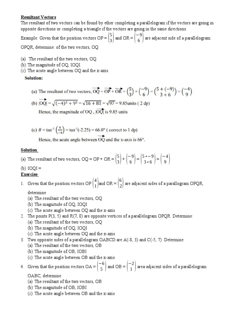 Week 6 Resultant Vectors | PDF | Linear Algebra | Classical Geometry