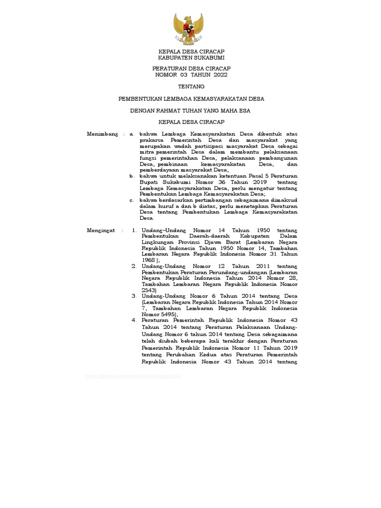 Perdes LKD Desa Ciracap | PDF