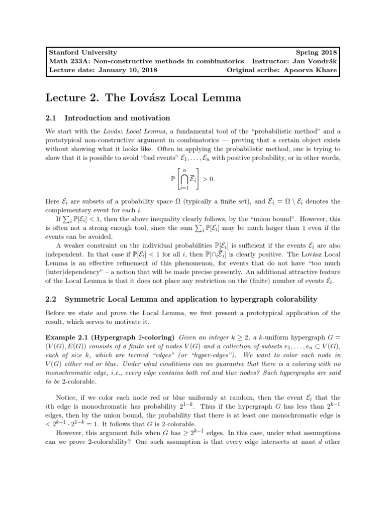Lovasz Local Lemma (IMO Probability) | PDF | Vertex (Graph Theory ...