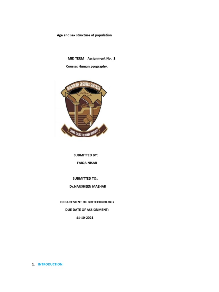 Age And Sex Structure Of Population 2 Assignment Pdf Economics Actuarial Science