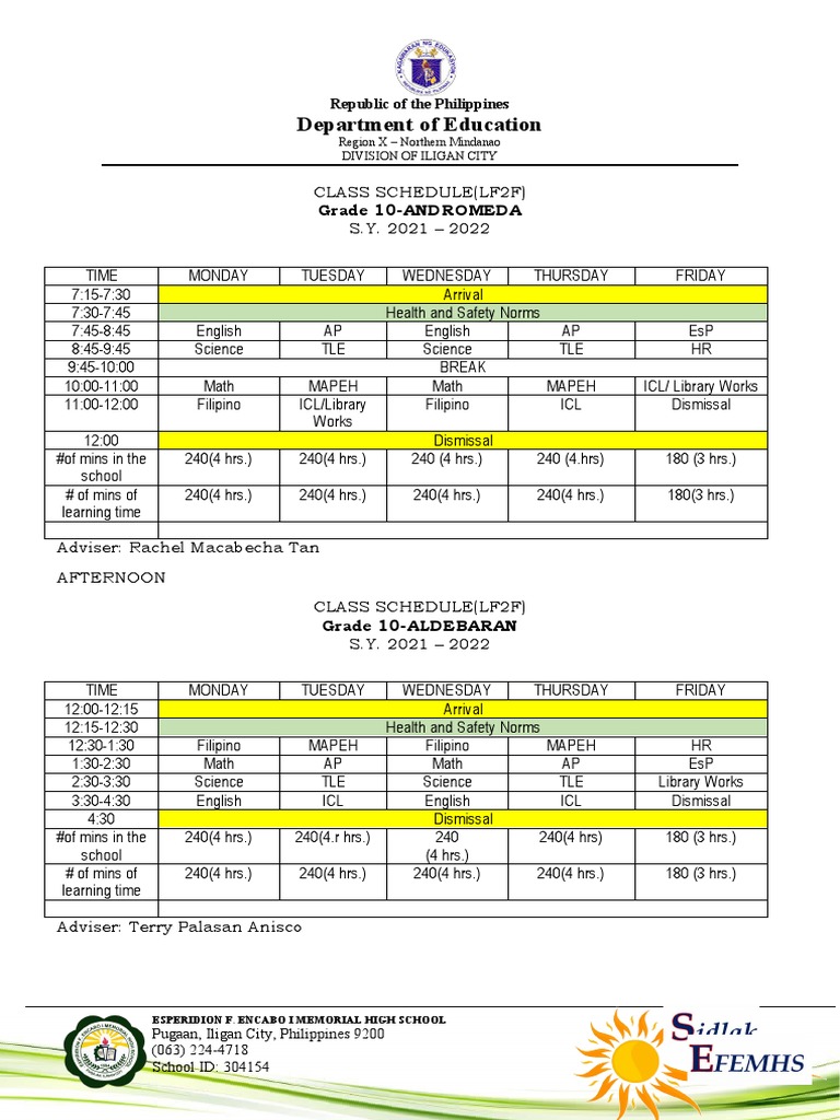 Class Schedule Limitedf2f | PDF | Asia | Philippines