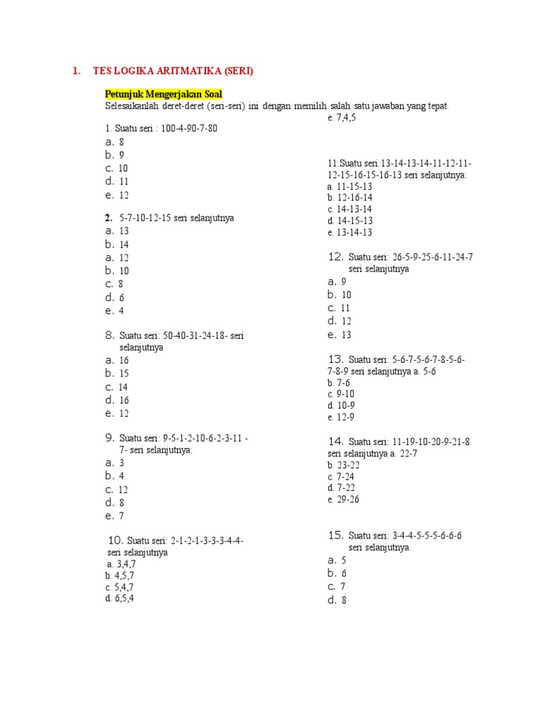 Tes Logika Aritmatika | PDF