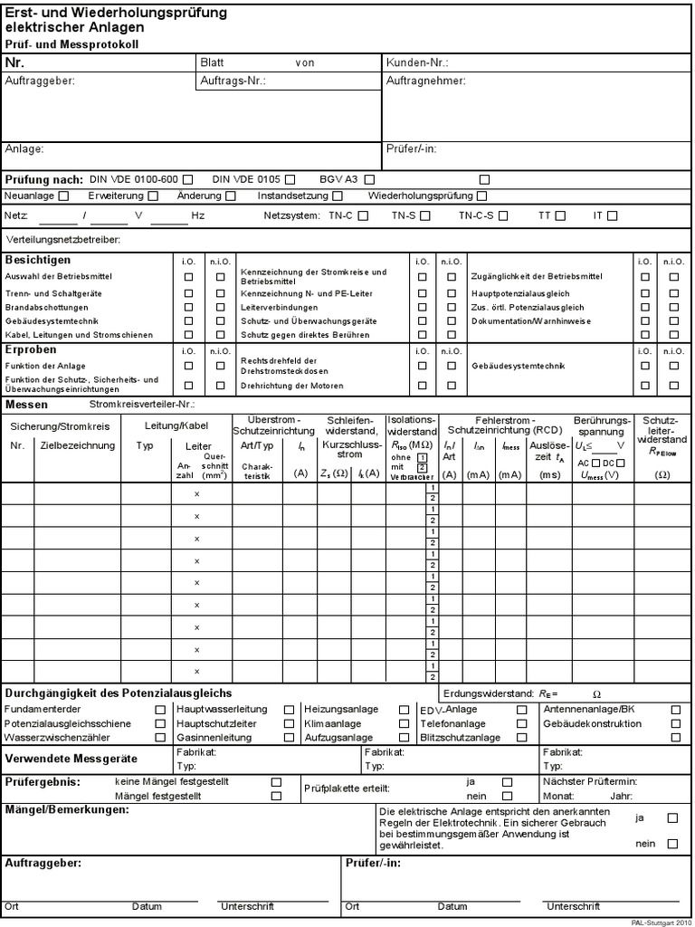 Messprotokoll Anlagenpruefung | PDF