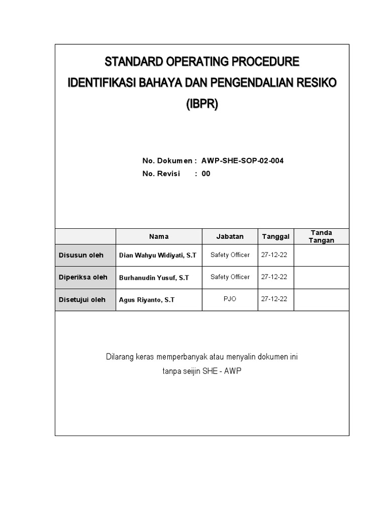 Awp-K3.sop-02.01, Sop She Ibpr | PDF