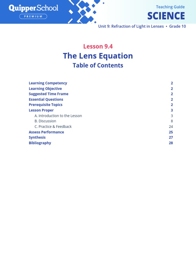 Lens Equation: Grade 10 Overview | PDF | Atomic | Glass Applications