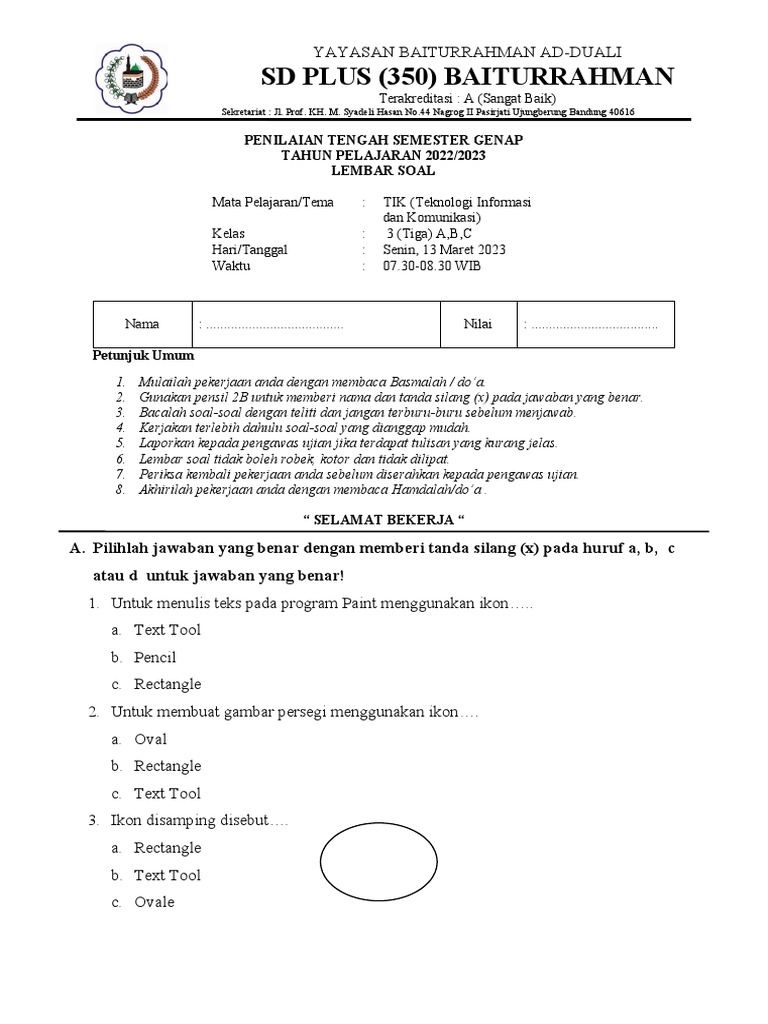Soal PTS SD Kelas 3 | PDF