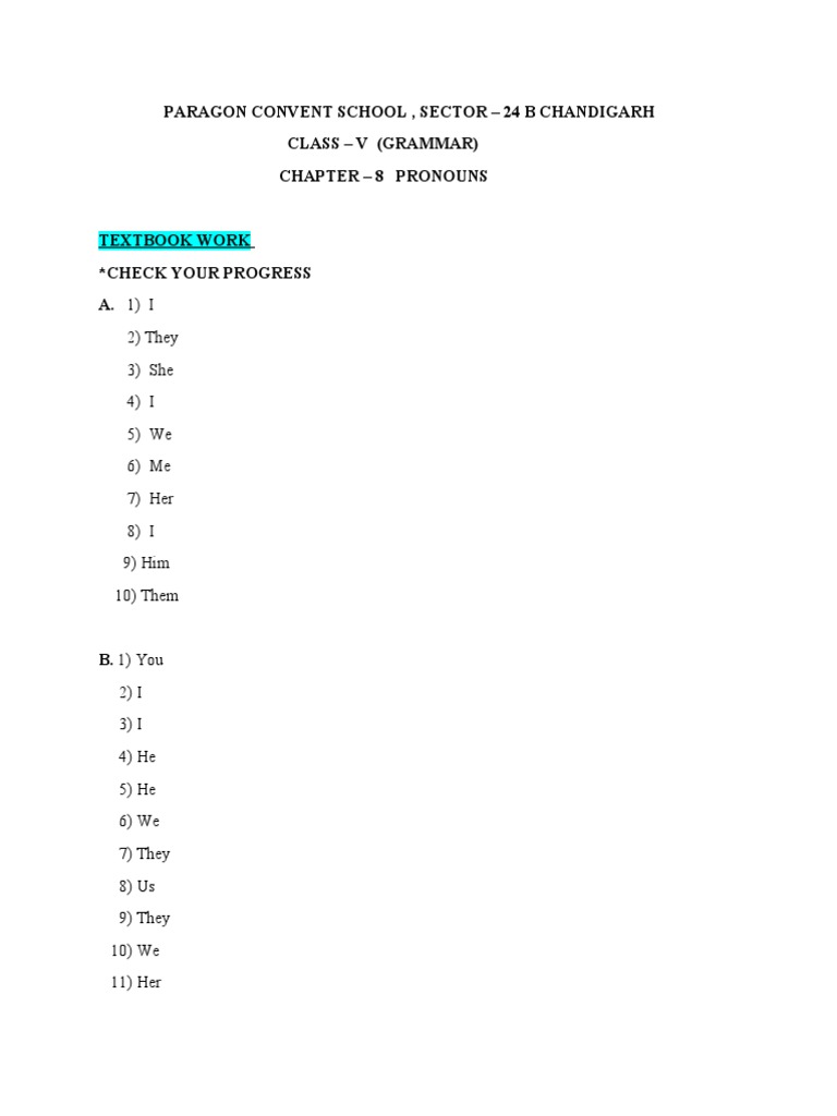 Chapter 8 Pronouns Answer Key | PDF | Pronoun | Linguistic Morphology