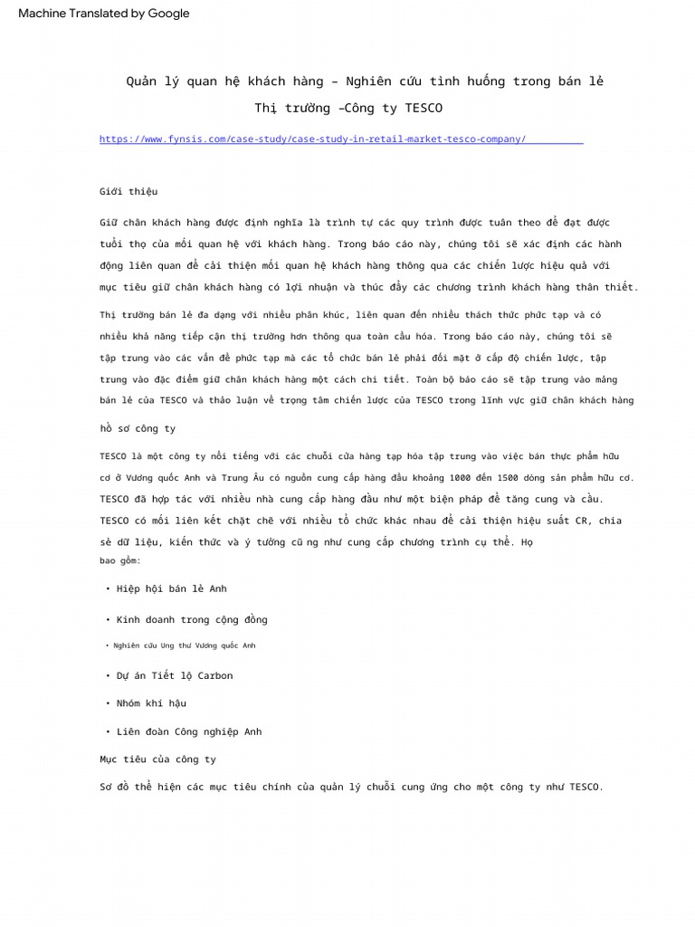 Case Study in Retail Market - TESCO Company | PDF