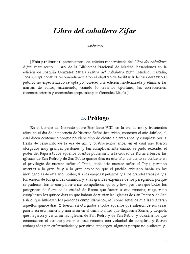 Edición modernizada del Caballero Zifar | PDF | Caballero | Papa