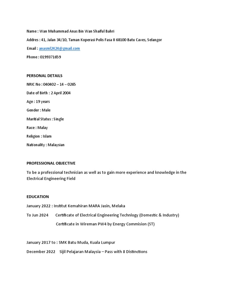 Electrical Engineering Technician Resume | PDF | Computers | Technology & Engineering