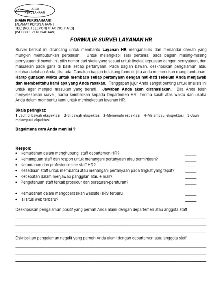 Formulir Survei Pelayanan HR | PDF