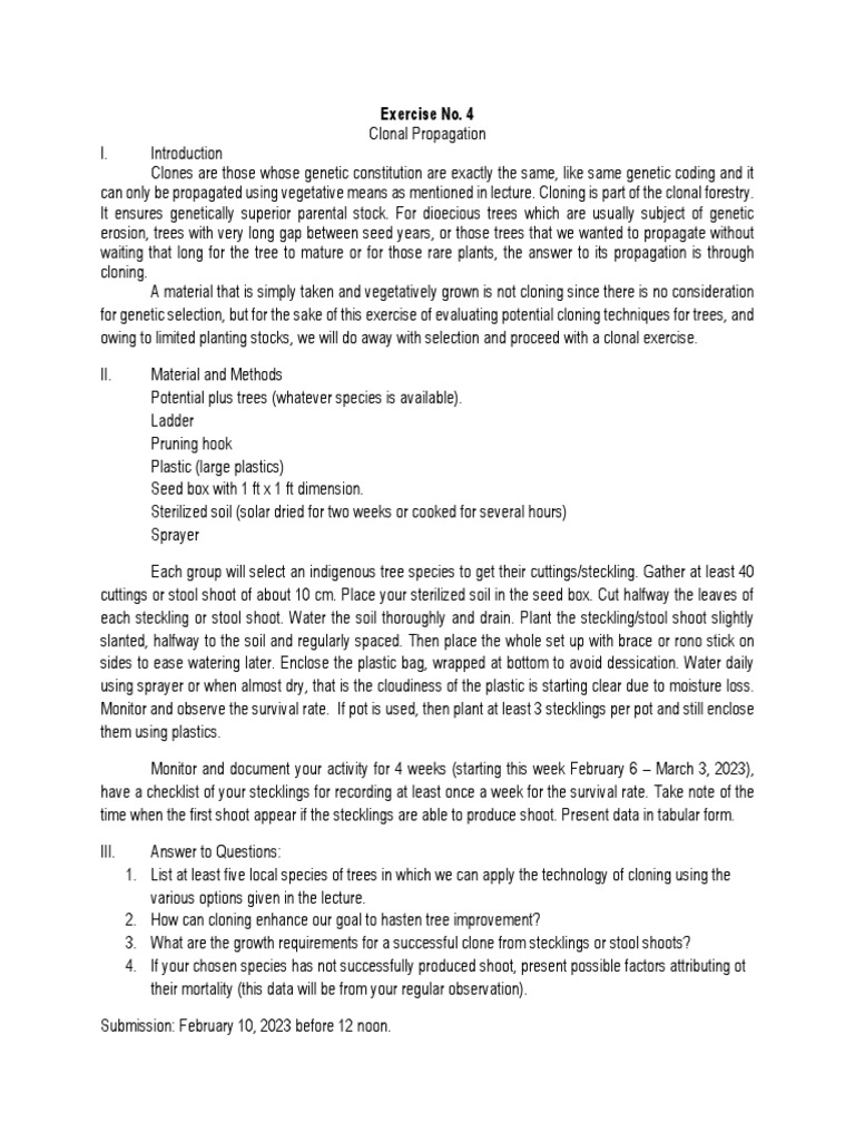 Propagating Tree Clones Through Vegetative Cuttings: An Experimental ...