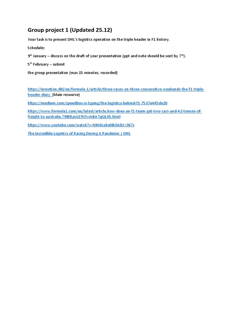 Group Project 1 - Course Instruction | PDF | Logistics | Supply Chain Management