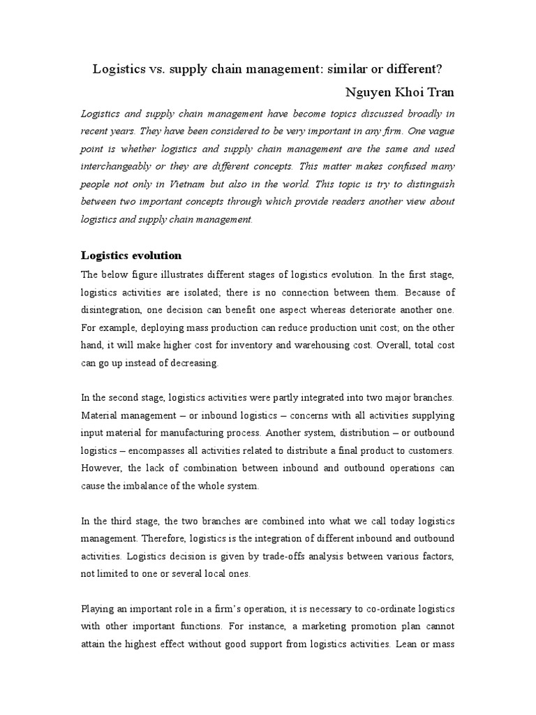 Logistics vs. Supply Chain Management | PDF | Supply Chain Management ...