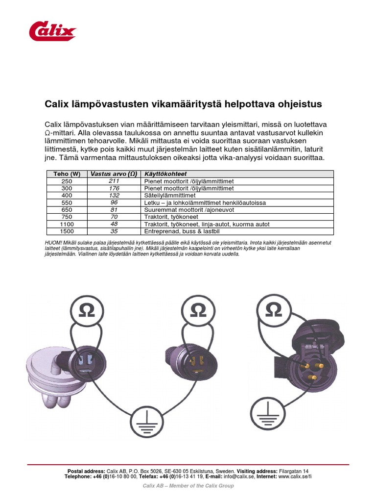 Calix Lämpövastusten Vikamääritystä Helpottava Ohjeistus - FIpdf | PDF