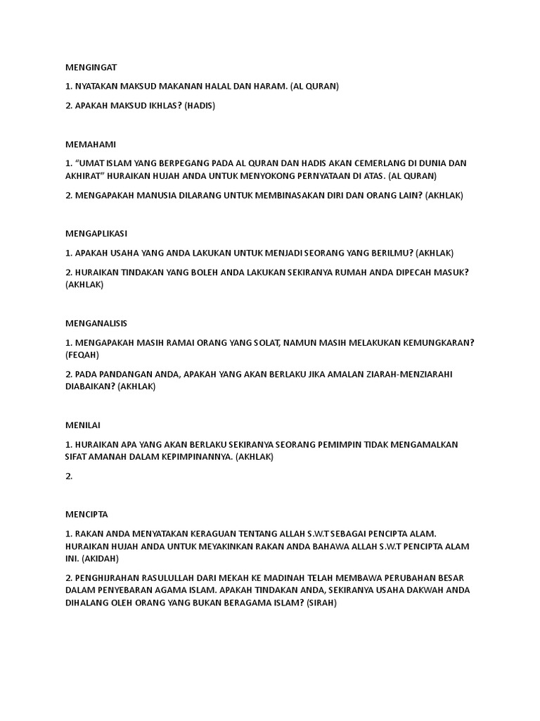 Soalan Kbat Pentaksiran Kurikulum Pi | PDF