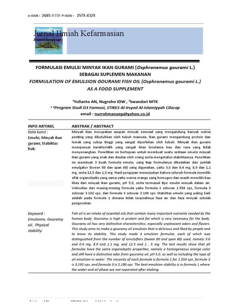 Formulasi Emulsi Minyak Ikan Gurami | PDF | Memasak, Makanan, & Anggur ...