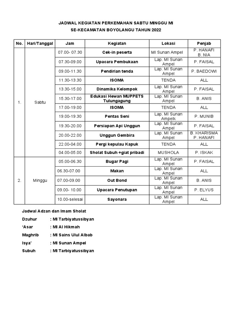 Jadwal Dan Susunan Panitia Kegiatan Persami | PDF
