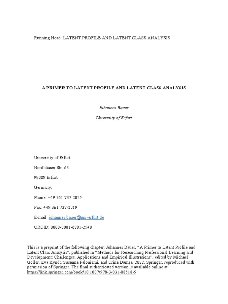 Bauer LCA Chapter Preprint Rev | PDF | Statistical Classification ...