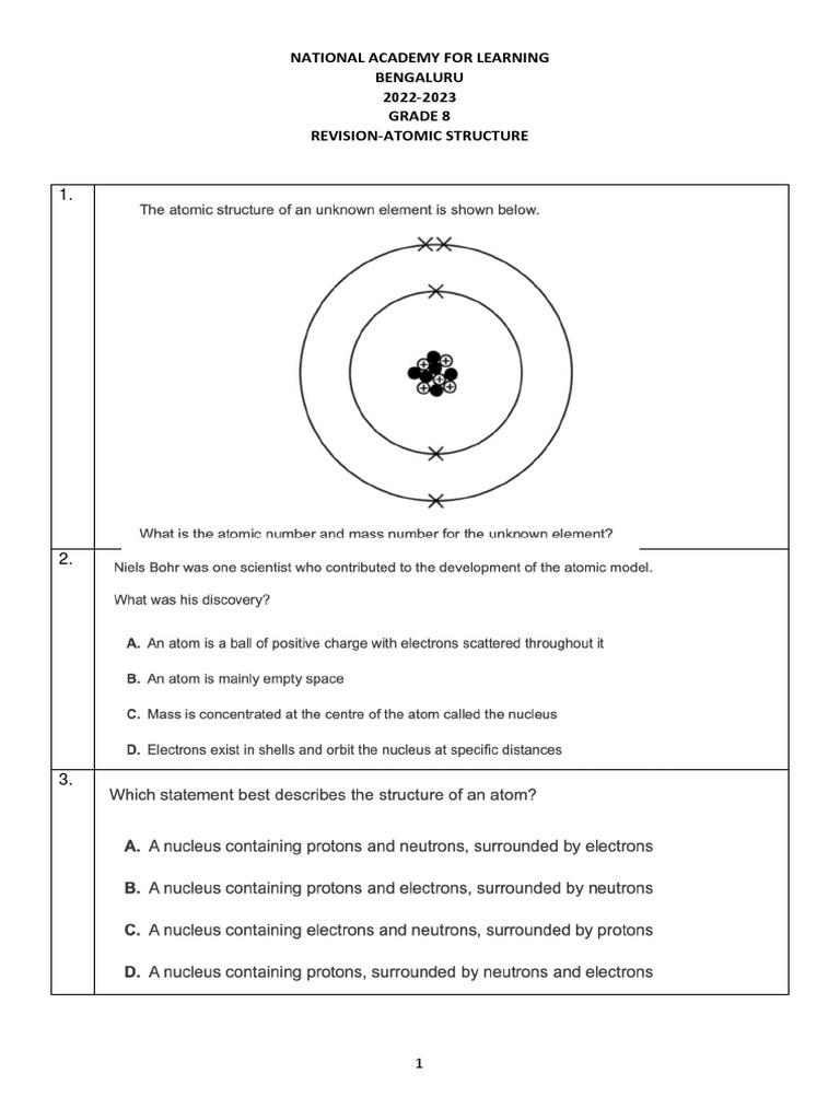 Atomic Structure Revision Grade 8 Term 1 Pdf Atoms Ion
