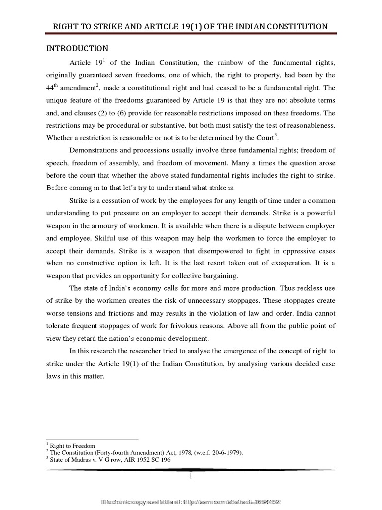 Right to Strike and Article 19(1) Analysis | PDF | Strike Action ...