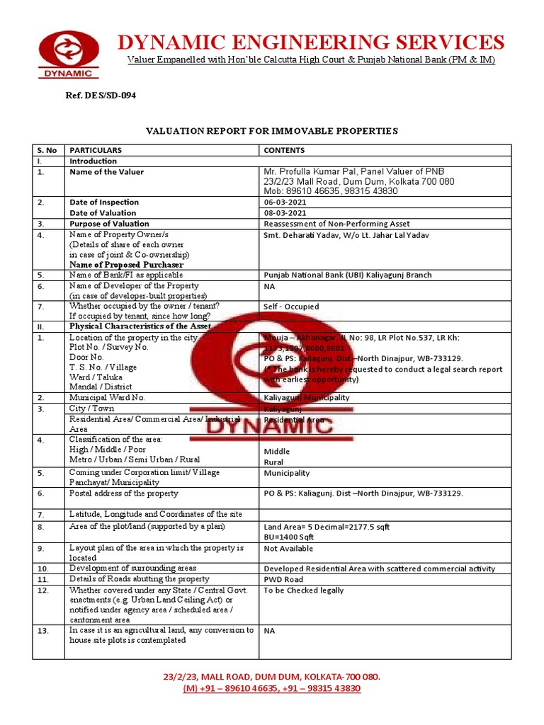 Dynamic Engineering Services: Valuer Empanelled With Hon'ble Calcutta High Court & Punjab ...