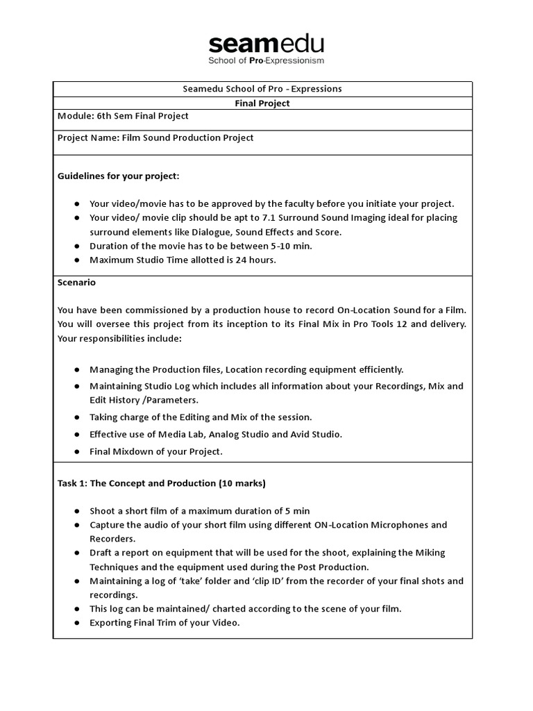 Film Sound Production Project Brief | PDF | Sound Technology | Sound ...