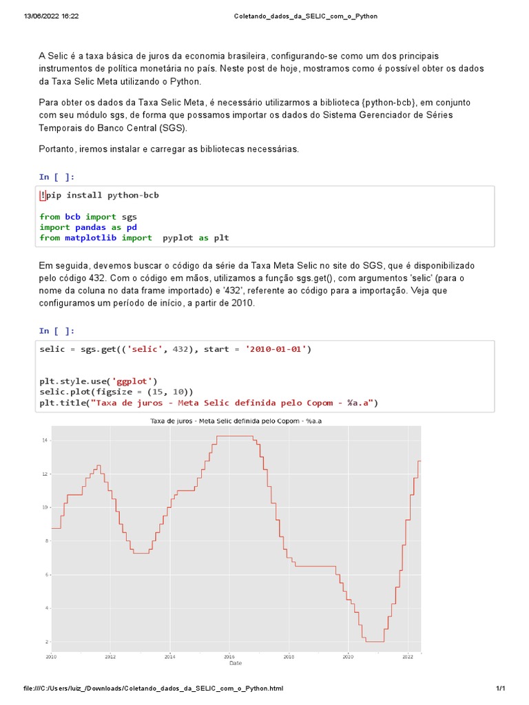 Coletando Dados Da SELIC Com o Python | PDF