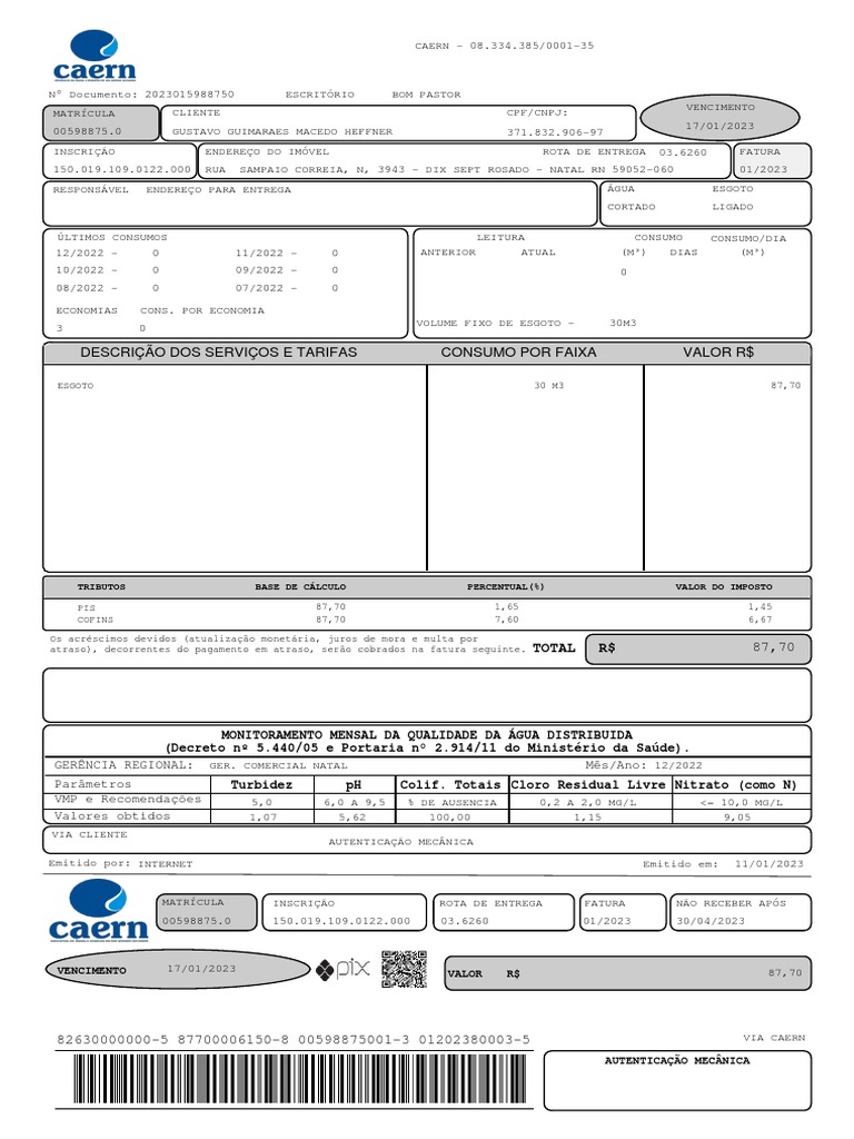 Fatura Caern 012023 20230111 012701 | PDF | Dinheiro | Economias