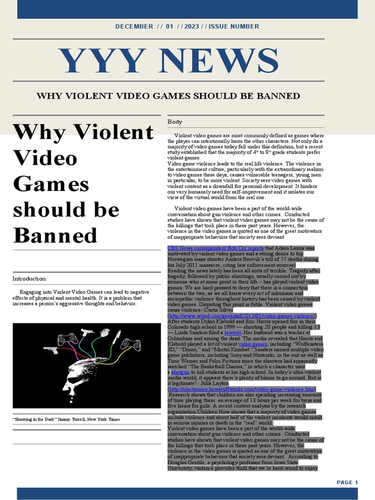 Newspaper | PDF | Violence | Video Games