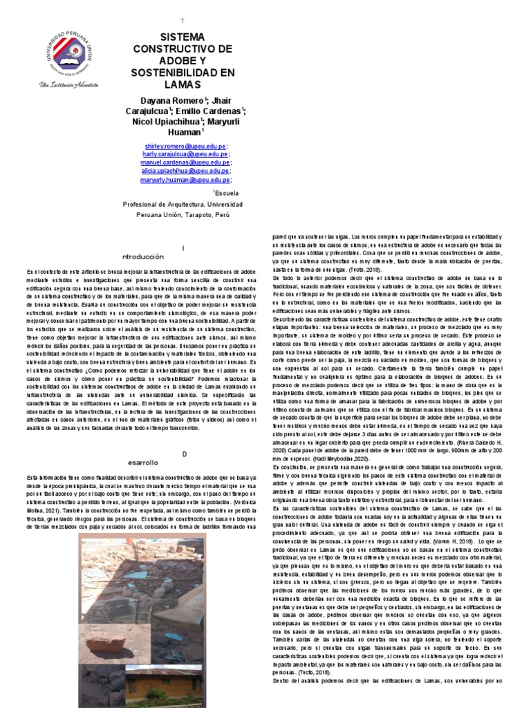 Arq - Upeu Grupo 3 | PDF | Materiales | Elementos arquitectónicos