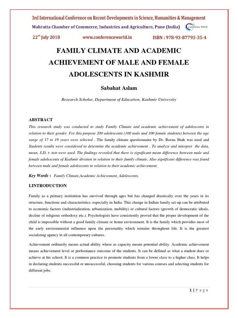 1 (1) Family Climate | PDF | P Value | Adolescence