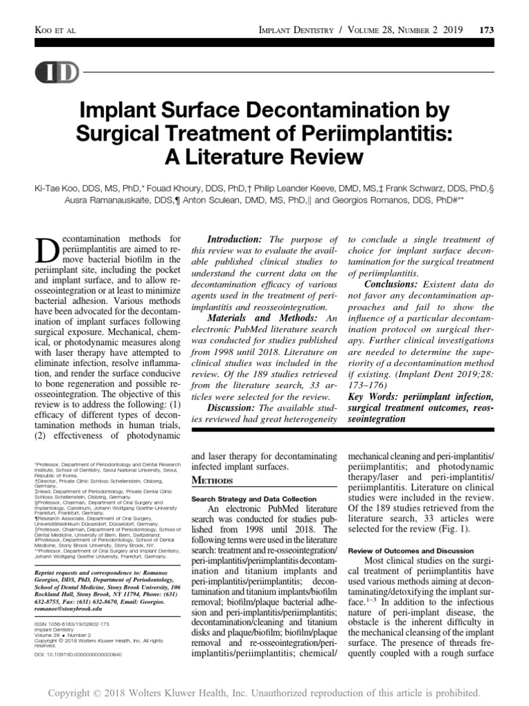 Implant Surface Decontamination by Surgical Reatment of Periimplantitis ... Implant Surface Decontamination by Surgical Reatment of Periimplantitis ...