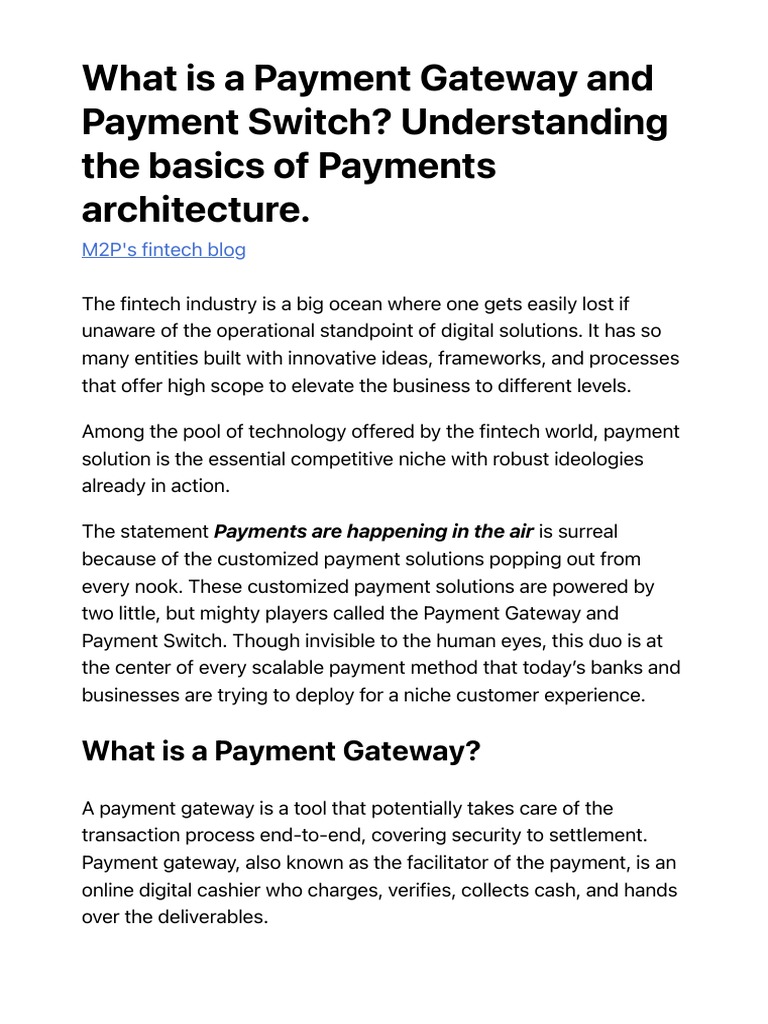 Payment Gateway Vs Payment Switch | PDF | Payments | Cyberspace