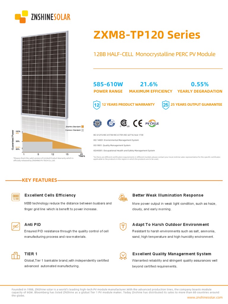 Datasheet ZNShine 605Wp | PDF | Solar Panel | Photovoltaics