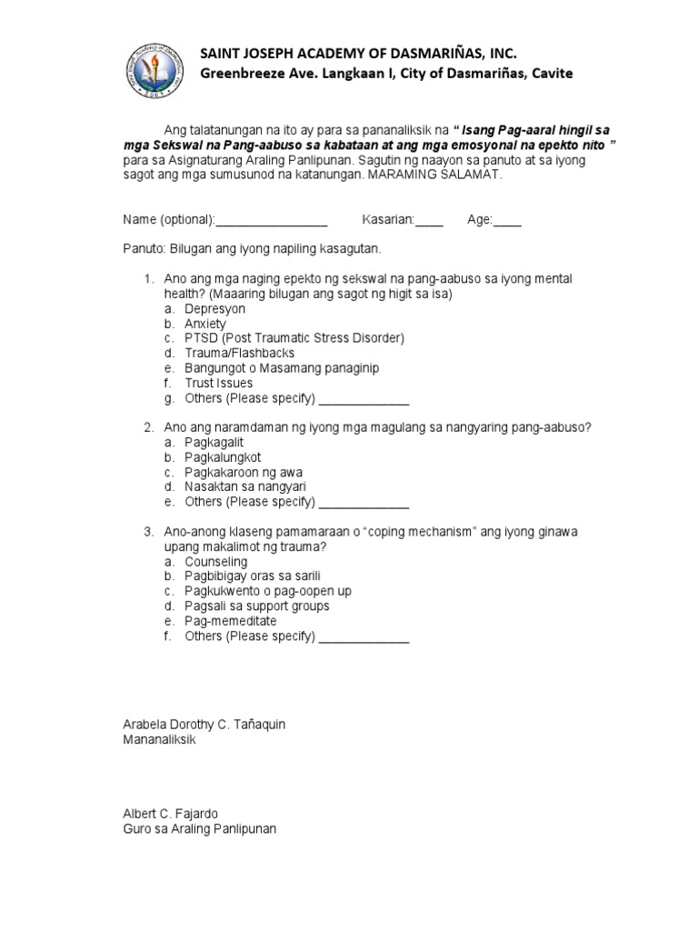 Questionaire Format | PDF